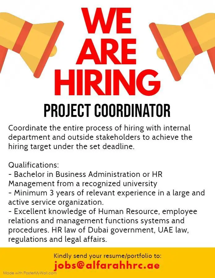 Hiring Project Coordinator Dubai UAE | Gulf Career Hunt