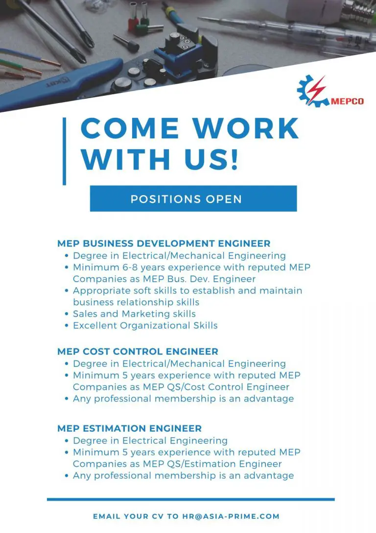 MEP Engineer Required 3x Dubai UAE | Gulf Career Hunt