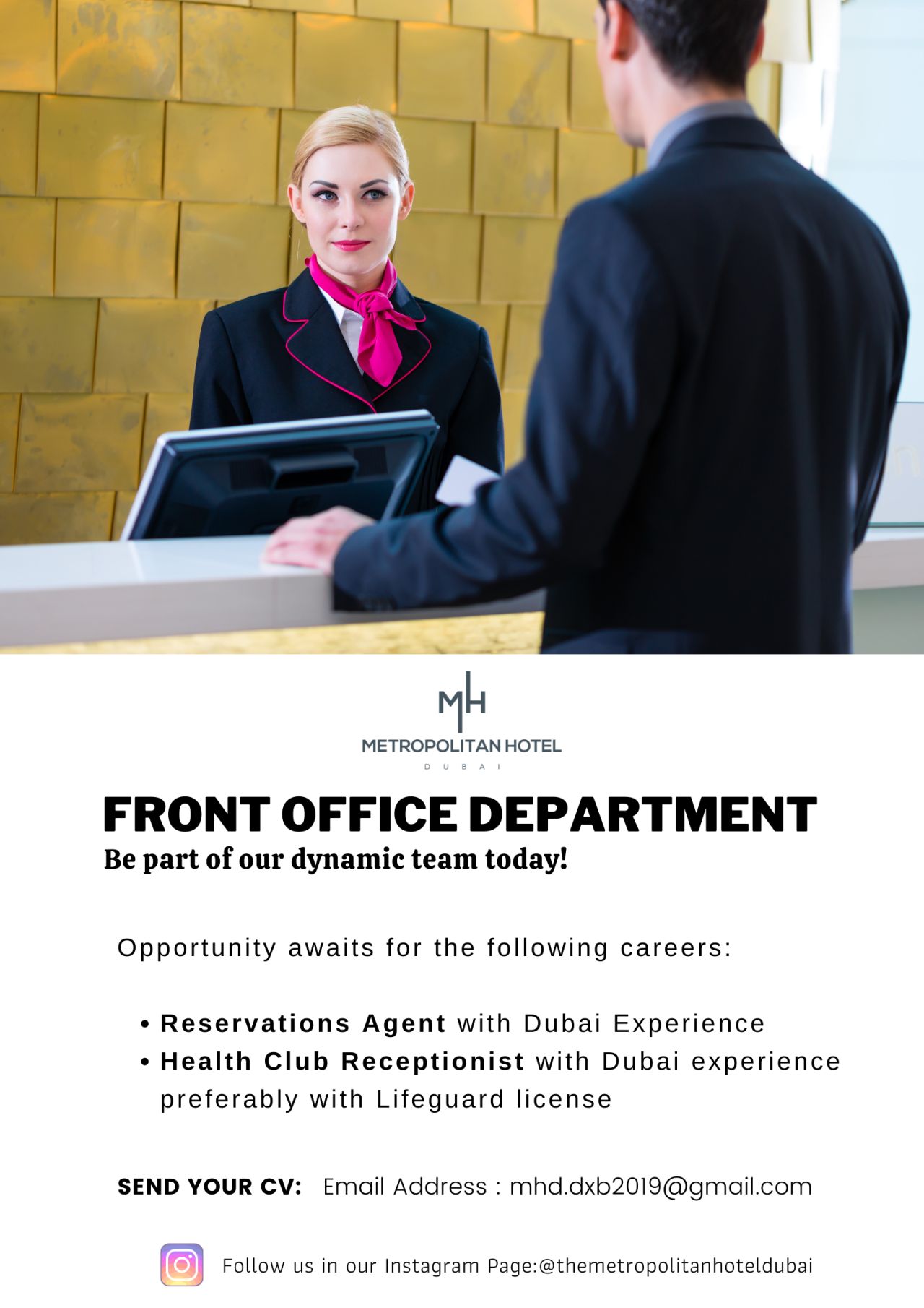 Reservation Agent and Receptionist Dubai UAE | Gulf Career Hunt